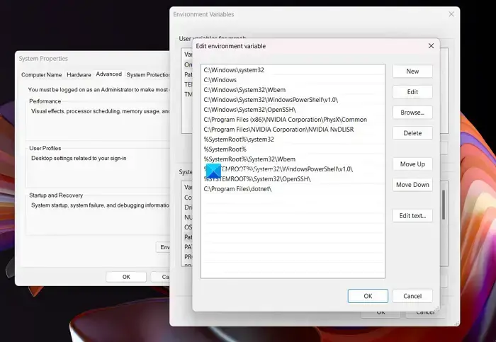 Biến môi trường không hoạt động trong Windows 11: wellcome